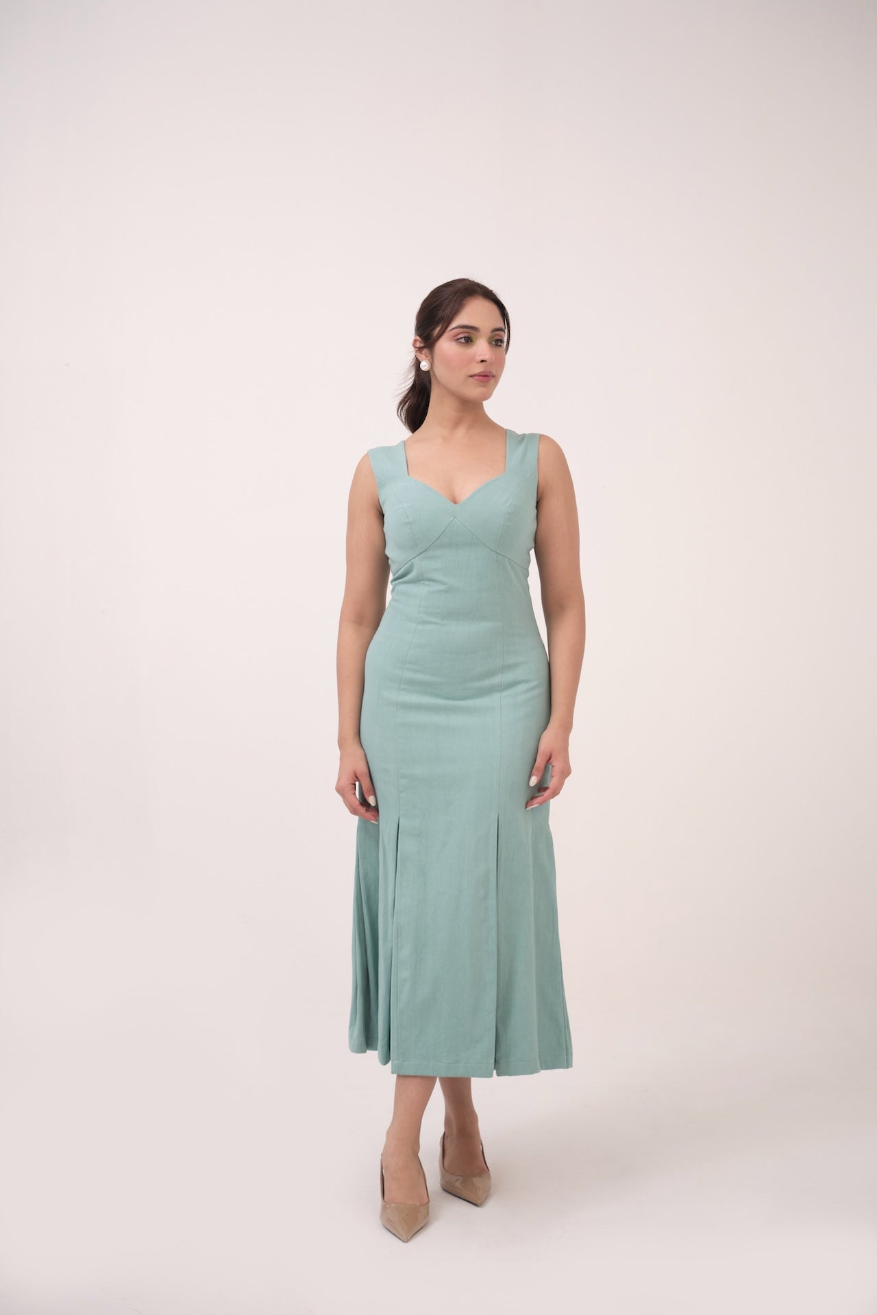 Sinched Box Pleated Dress Teal – Ruchi Marodia